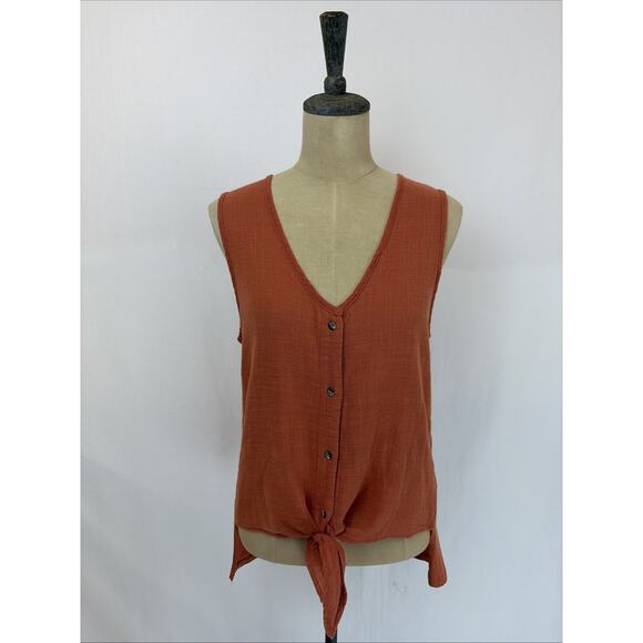XCVI | Tops | Xcvi Wearables Orange Button Up Tied High Low Hem ...